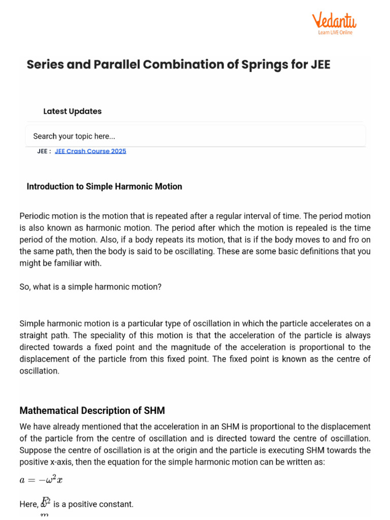 Series and Parallel Combination of Springs For JEE | PDF