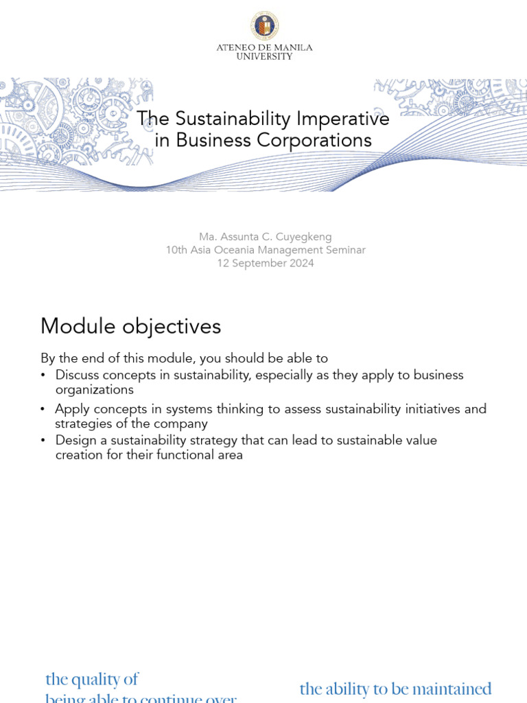 AOMS FY24 - Module 2 - Sust - Imperative | PDF | Sustainability | Business