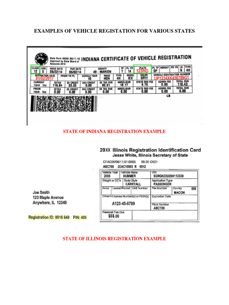 Sample Vehicle Registrations - 0 | PDF