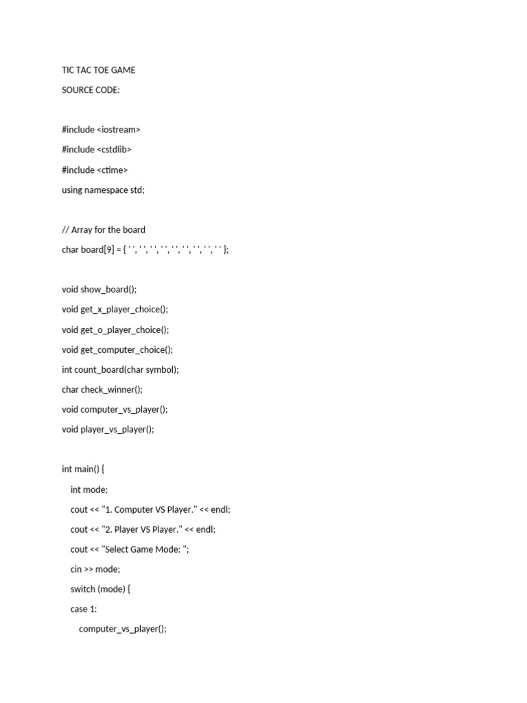 Tic Tac Toe Game Pdf Computer Programming Software Engineering
