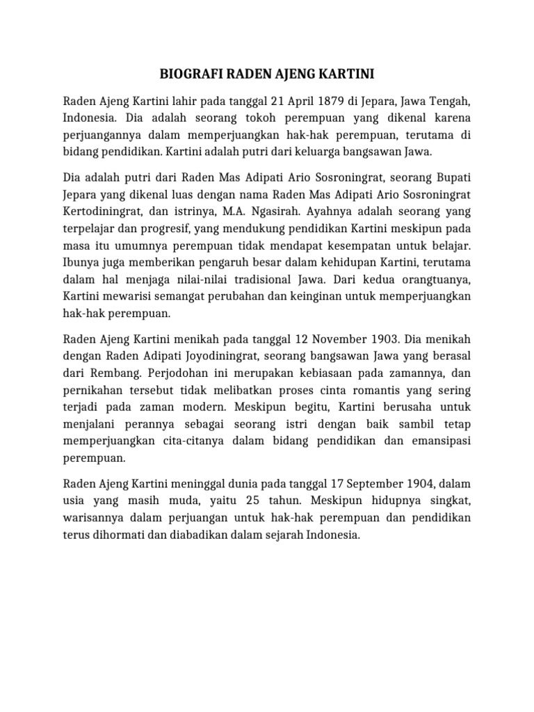Biografi Raden Ajeng Kartini | PDF