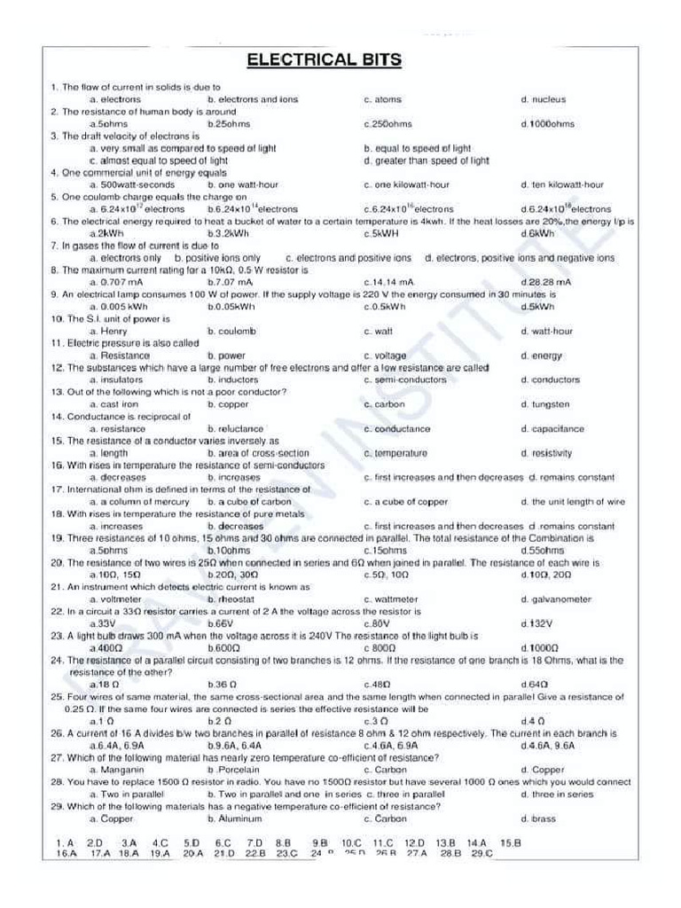 Basic Electrical MCQ1 | PDF