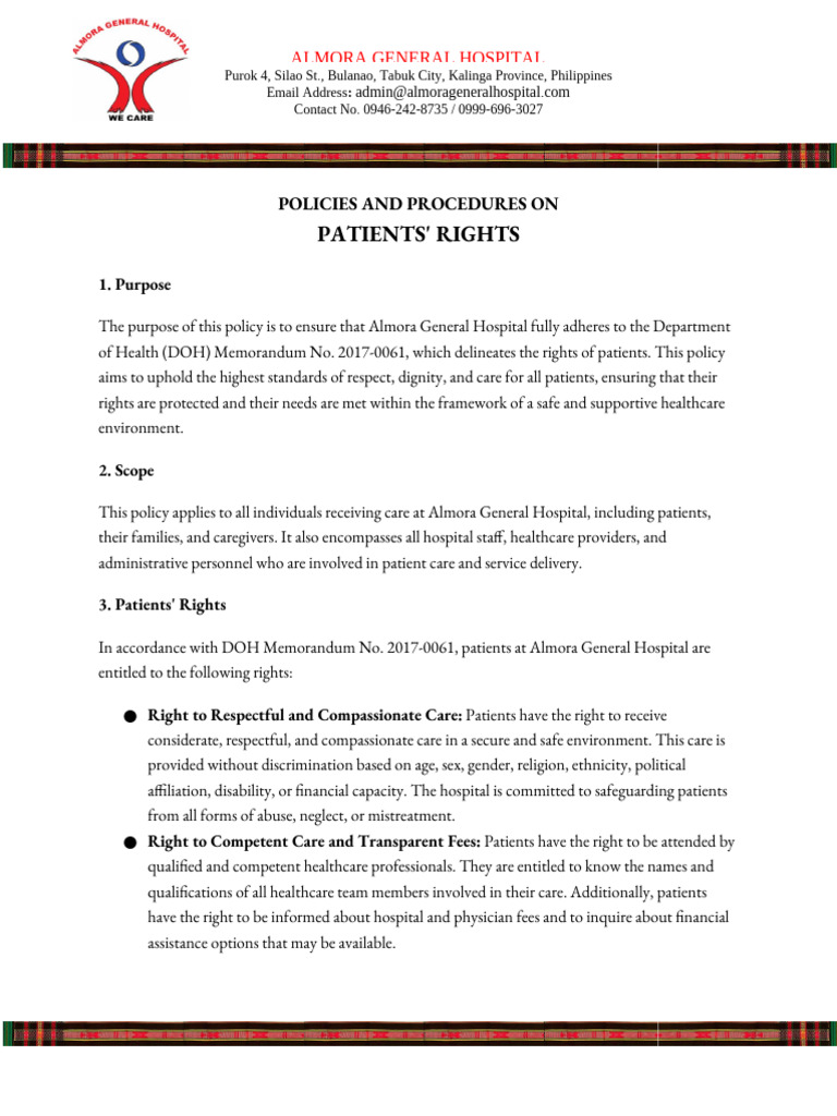 Policies and Procedures On Patients Rights | PDF | Patient | Medical Record