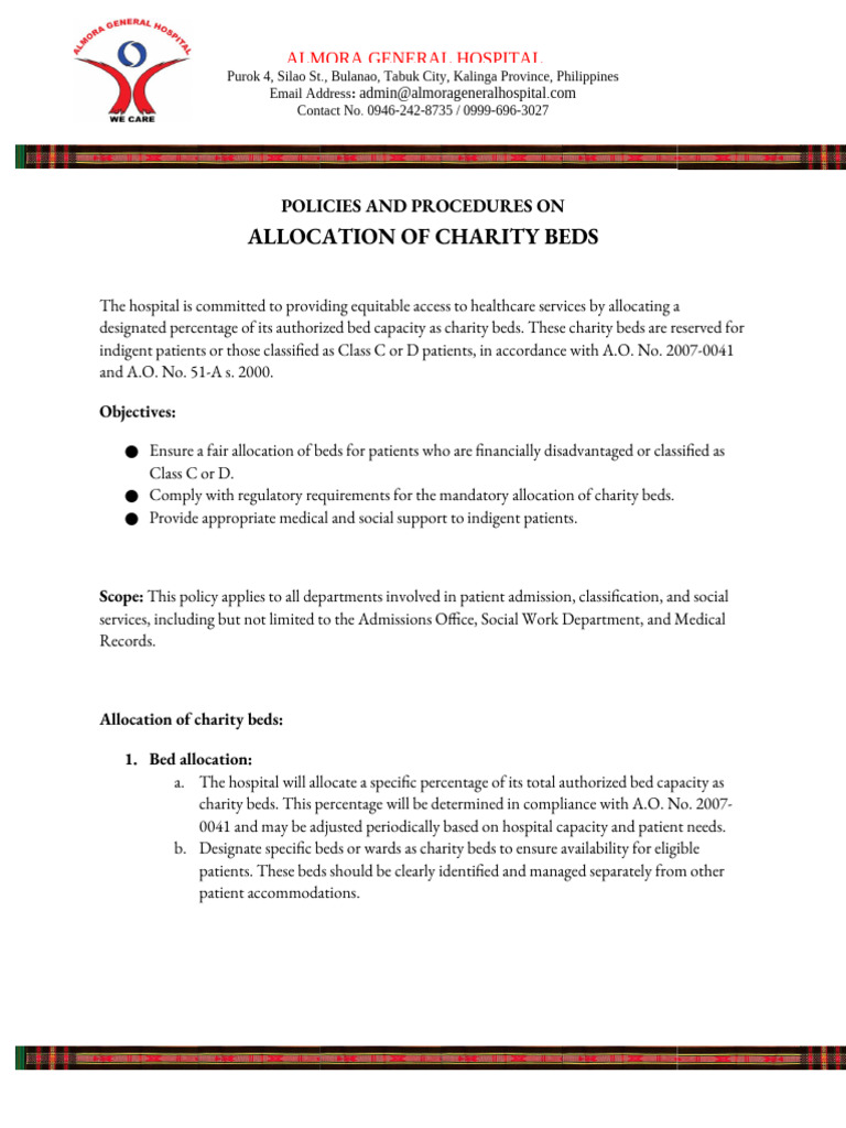 Policies and Procedures On The Allocation of Charity Beds | PDF ...