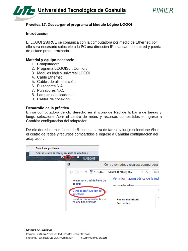 PraÌ Ctica 17. Descargar El Programa Al MoÌ Dulo LoÌ Gico LOGO! | PDF | Dirección IP ...