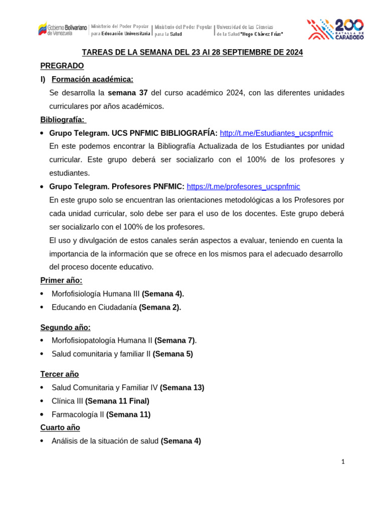 Tareas de La Semana Del 23 Al 28 Septiembre | PDF | Medicina | Cuidado ...
