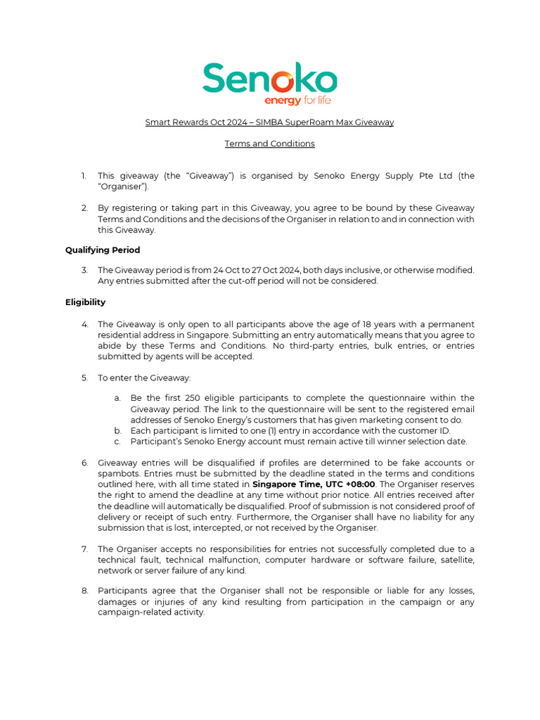 Senoko Energy SIMBA Giveaway Terms | PDF | Private Law | Common Law