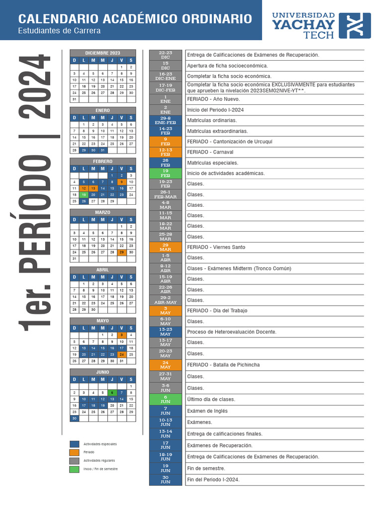 Calendario Académico Yachay 2024 | PDF