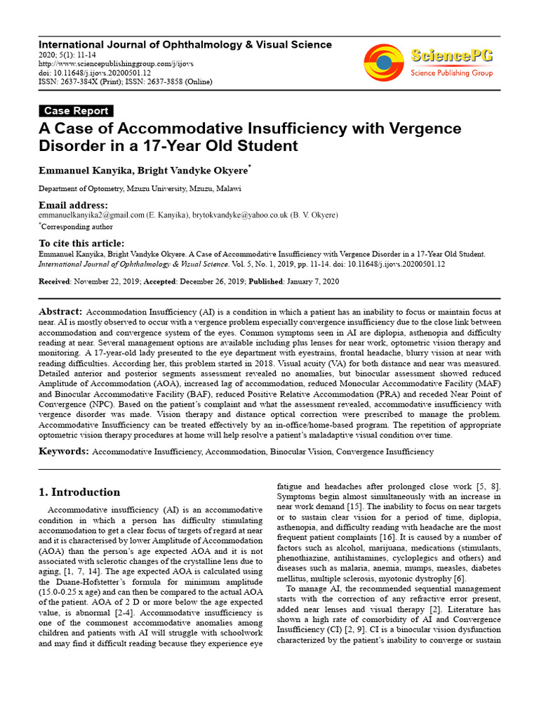 A Case of Accommodative Insufficiency With Vergence Disorder in A 17 ...