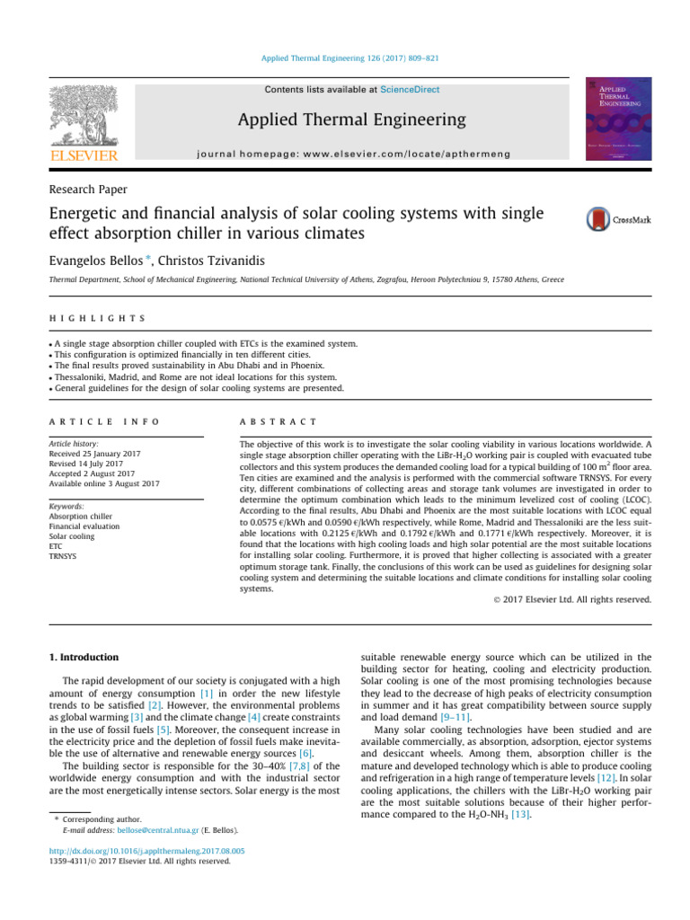 Energetic and Financial Analysis of Solar Cooling Systems With A Single ...