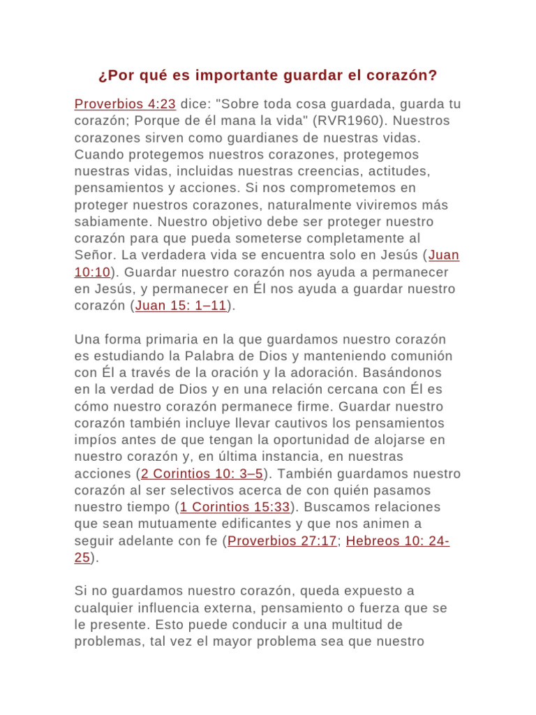 La importancia de guardar el corazón | PDF | Creencia religiosa y ...
