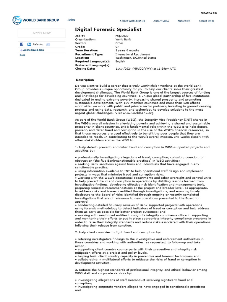 Digital Forensic Specialist | PDF | World Bank Group | Digital Forensics