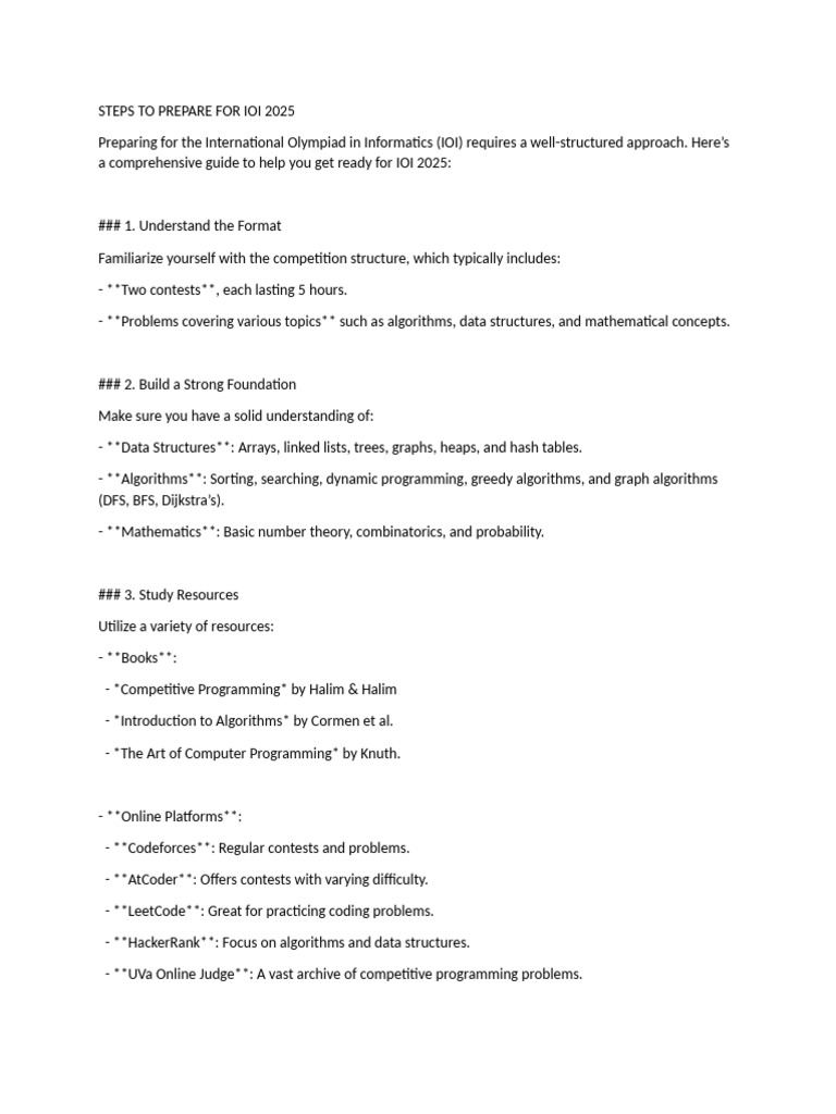 Steps To Prepare For Ioi 2025 | PDF | Computer Programming | Applied Mathematics