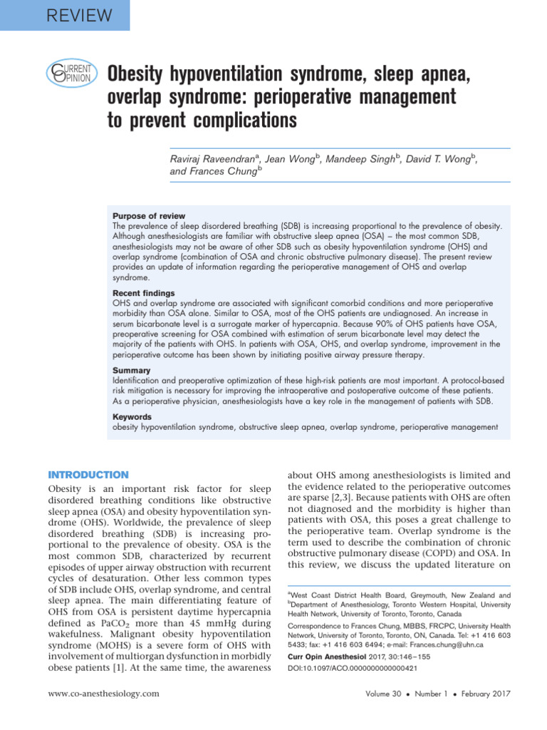 Obesity Hypoventilation Syndrome, Sleep Apnea, Overlap Syndrome ...