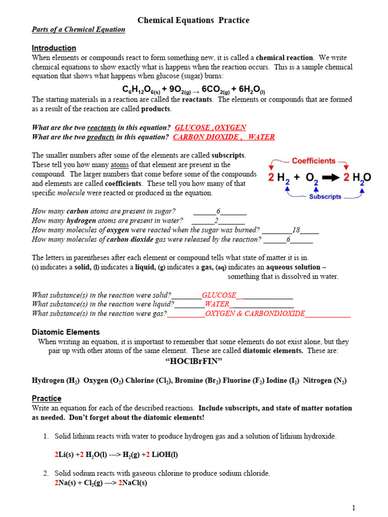 Chemistry Equation Basics | PDF | Chemical Reactions | Chlorine