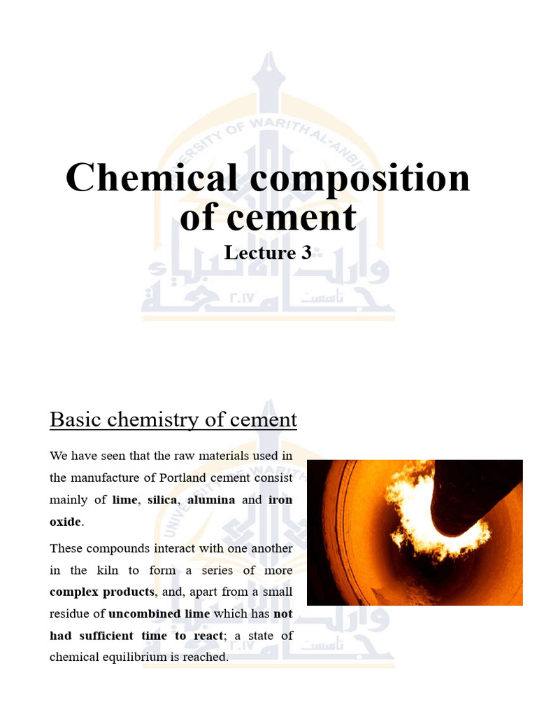 Lecture 3 Chemical Composition of Cement | PDF | Cement | Gypsum