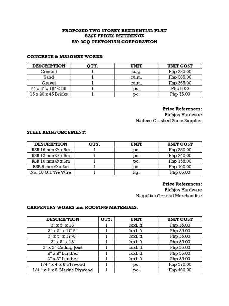 Base Prices Reference | PDF | Building | Structural Engineering
