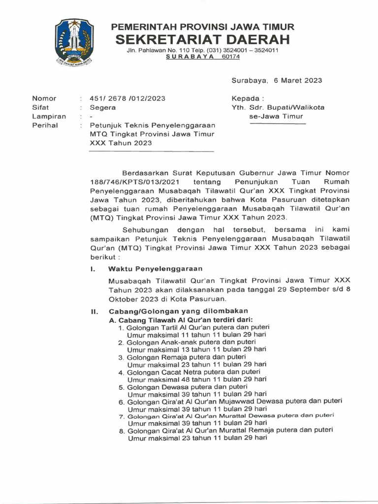 Juknis MTQ XXX 2023 Pasuruan | PDF