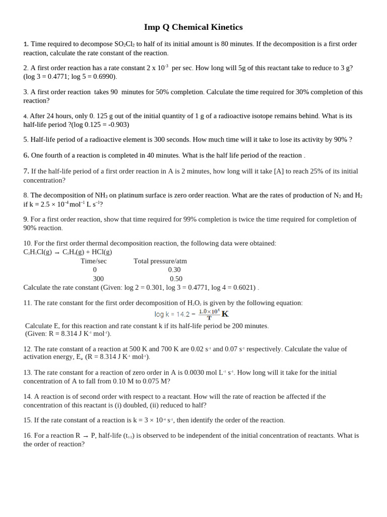 Chemical Kinetics Worksheet | PDF | Reaction Rate | Reaction Rate Constant