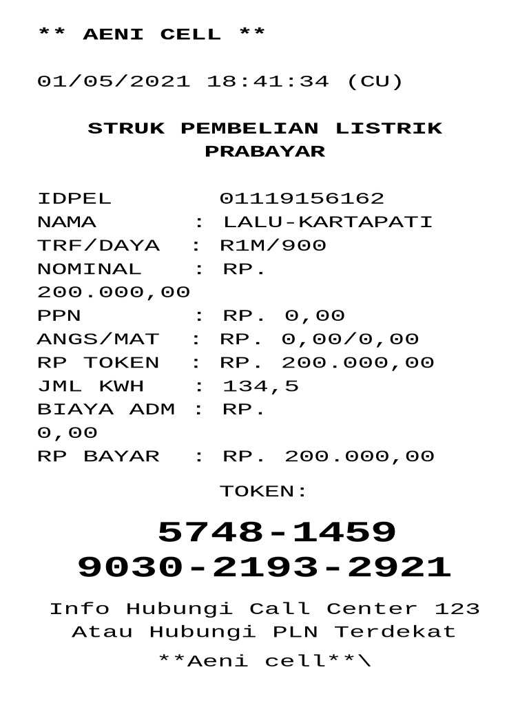 Struk Pembelian Listrik Prabayar | PDF | Komputer