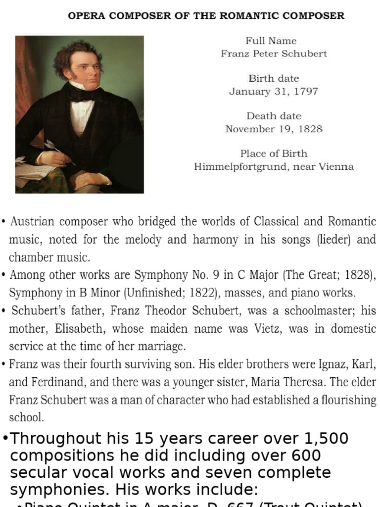 Franz Schubert's Compositions Overview | PDF | Foreign Language Studies ...