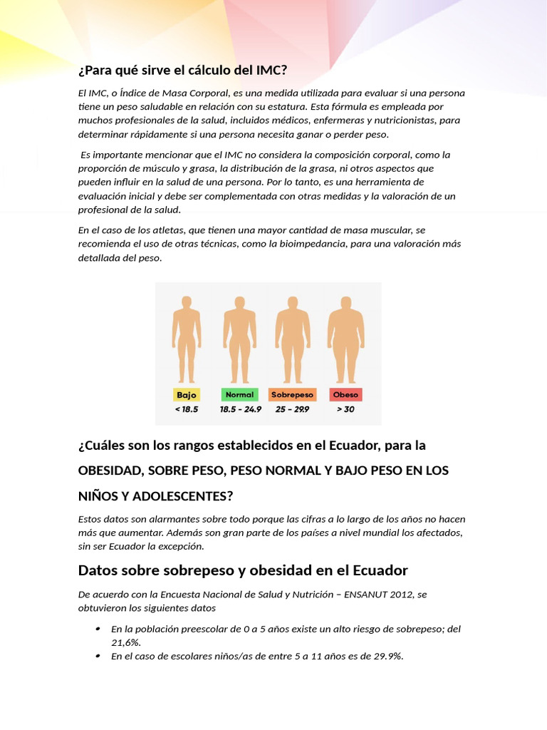 Importancia del IMC y Macronutrientes | PDF | Nutrientes | Índice de ...