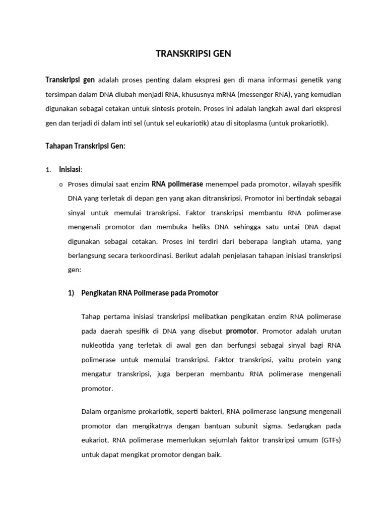 Proses Transkripsi Gen: Tahapan dan Fungsi | PDF | Sains & Matematika