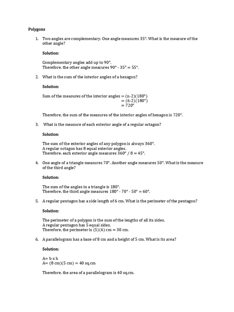 Math 7 - Unit 1 and 2 Questions With Solutions | PDF | Triangle | Area