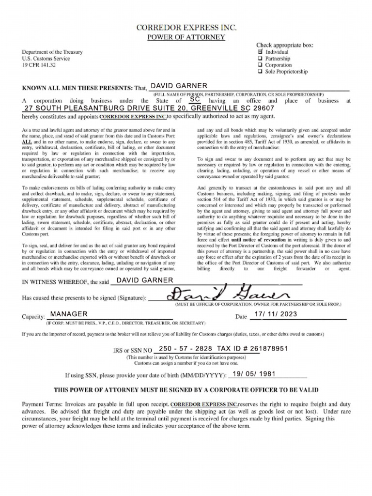Poa Form Coreddor | PDF