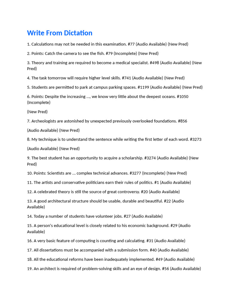 Write From Dictation - March | PDF