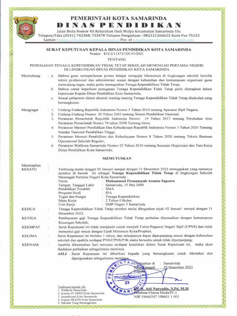 SK Dinas Dan Sekolah | PDF