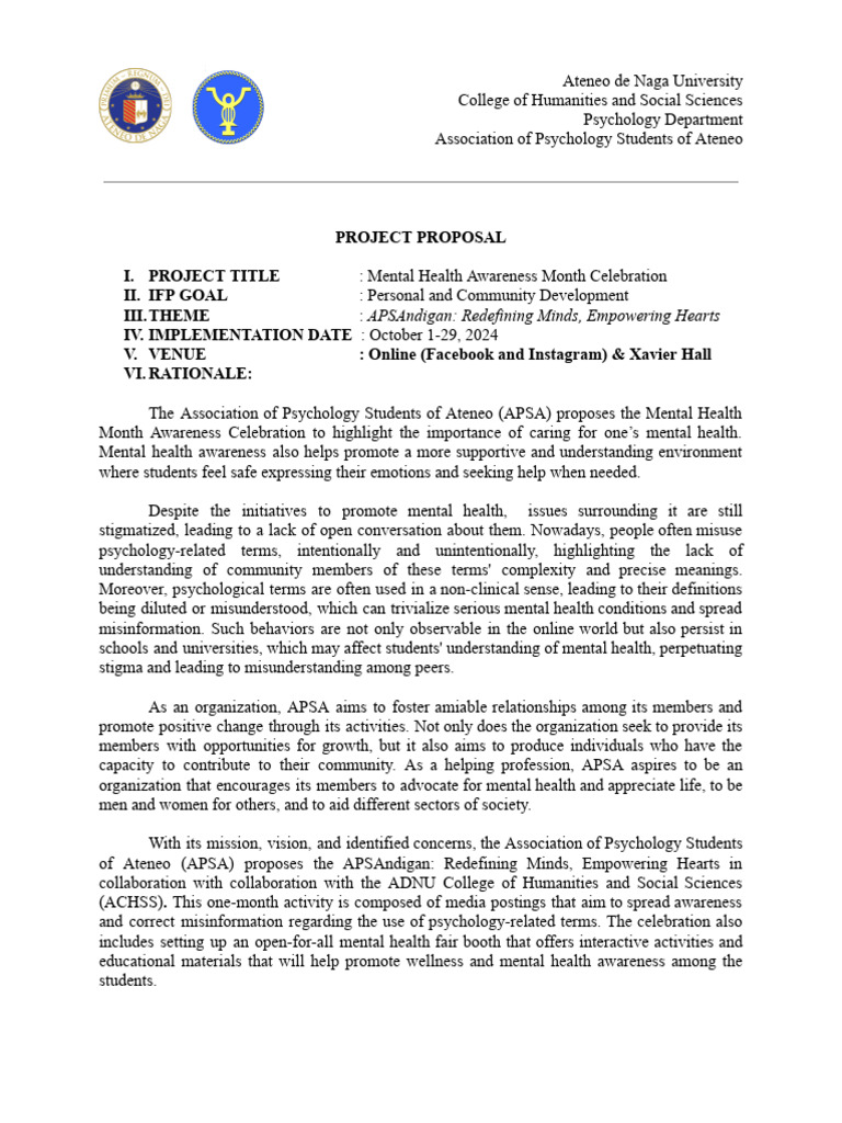 Mental Health Month Project Proposal | PDF | Mental Health | Social Stigma