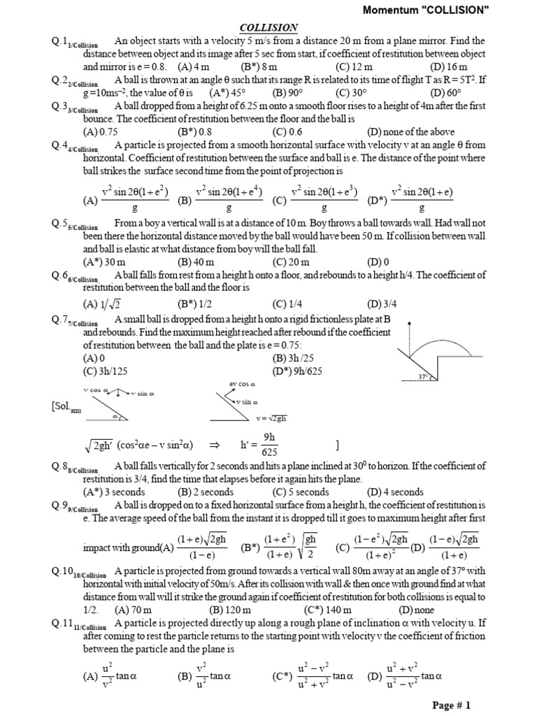 Collision Problems with Solutions | PDF | Collision | Momentum