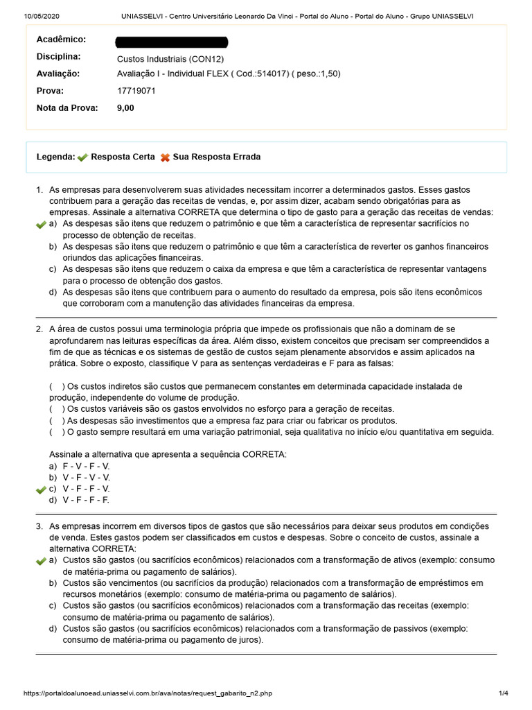 PROVA 01 | PDF | Despesa | Economia