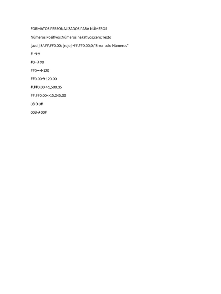 Formatos Personalizados para Números | PDF