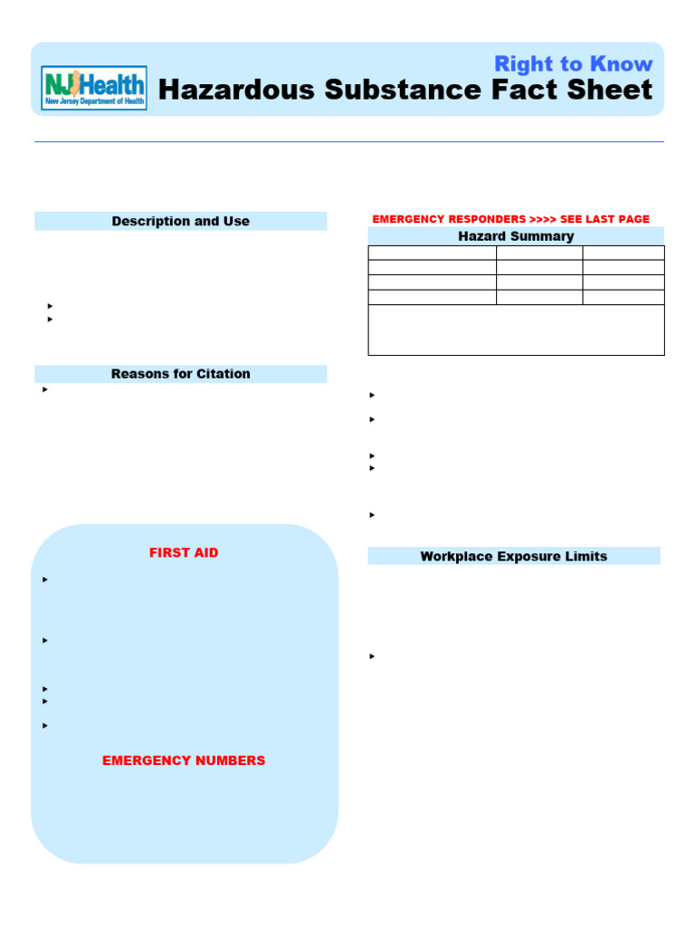 Hazardous Substance Facts Sheet | PDF | Safety | Occupational Safety And Health
