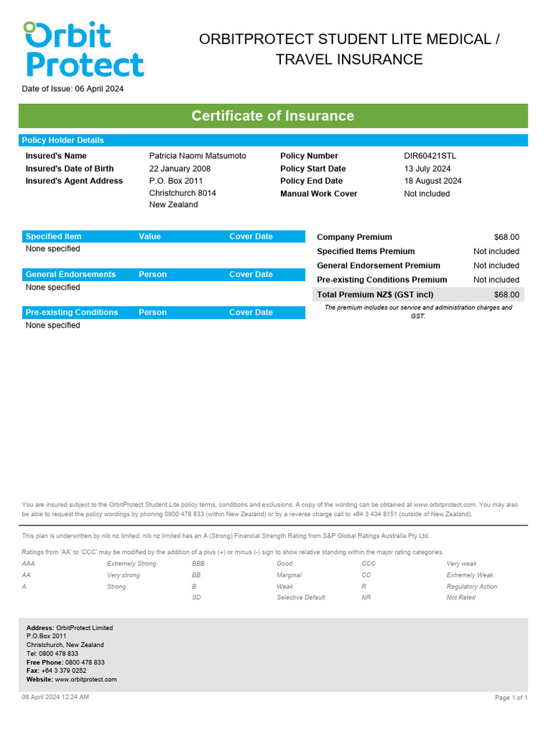 Certificate of Insurance DIR60421STL | PDF | Financial Services | Insurance