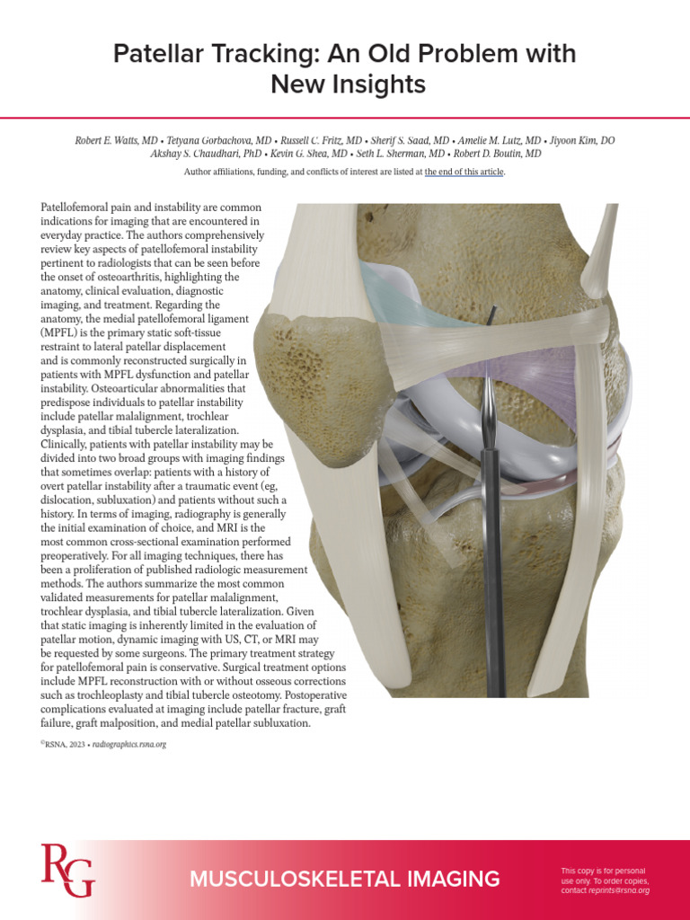 Patellar Tracking An Old Problem With New Insights | PDF | Knee | Human Leg
