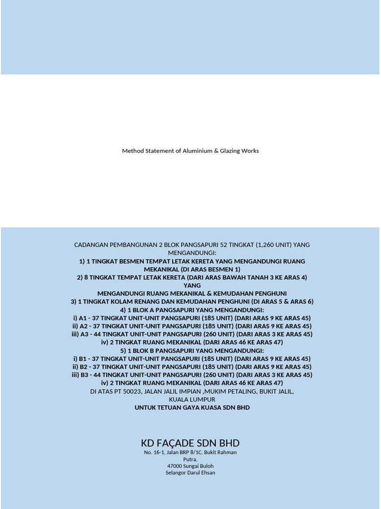 Method Statement of Aluminium and Glazing Works | PDF | Specification (Technical Standard ...