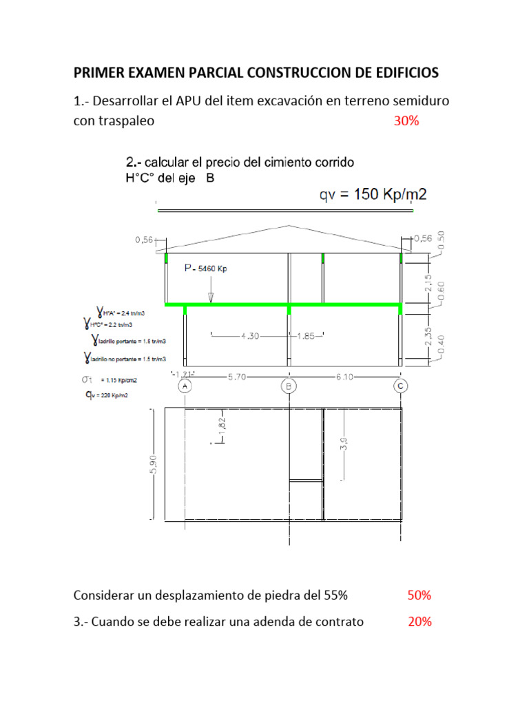 PRIMER PARCIAL 1-2020 - Construccion de Edificios | PDF