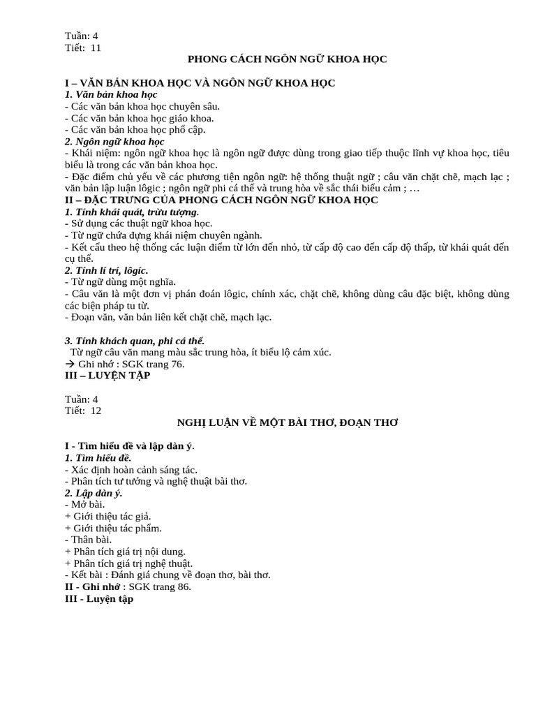 Ghi bài Tuần 4 NV12 | PDF