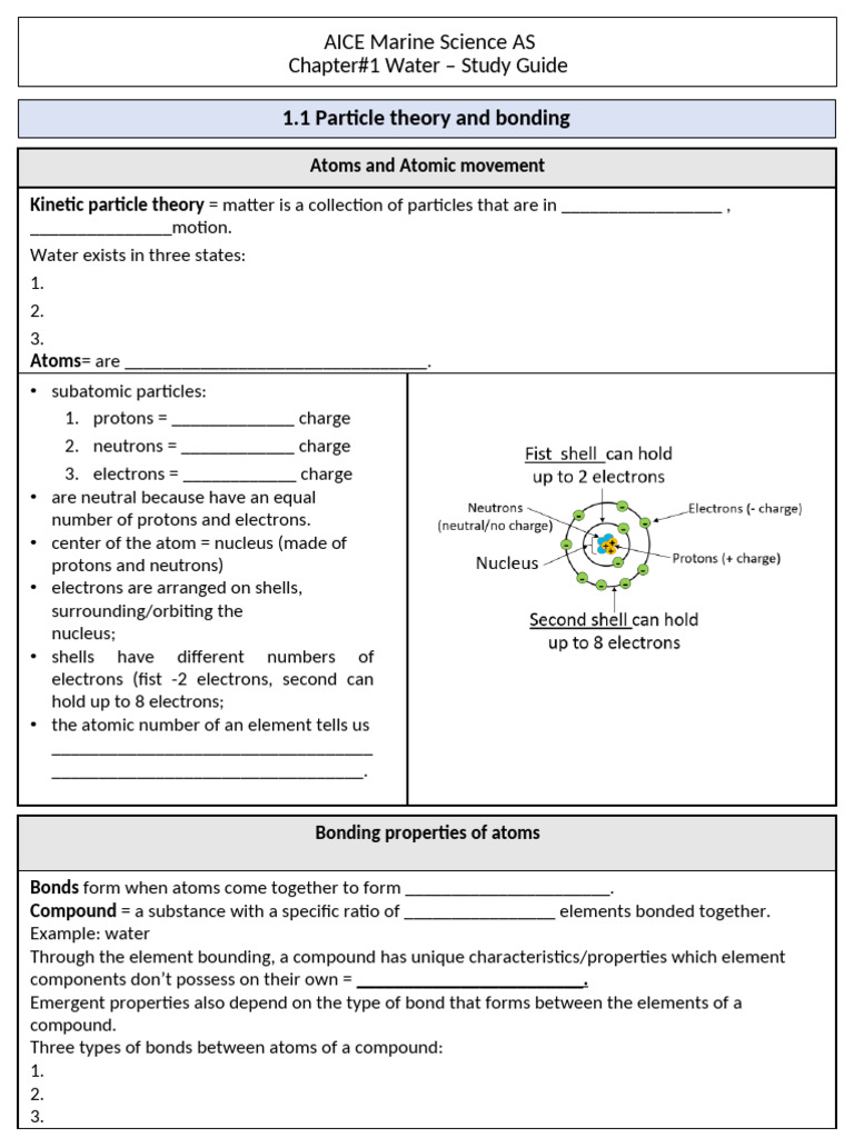 AICE Marine Science Study Guide Unit 1 Student Fill in | PDF | Chemical ...