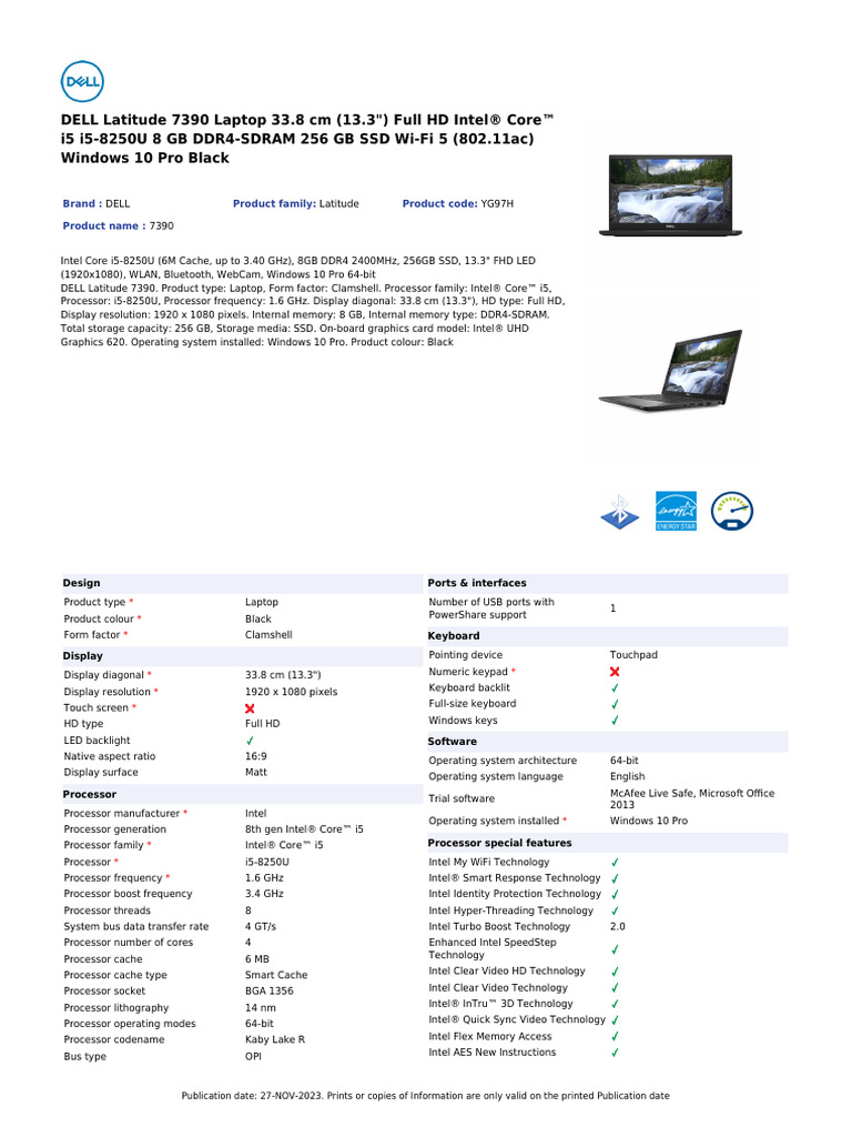 Product-Pdf Dell 7390 | PDF | Laptop | Solid State Drive
