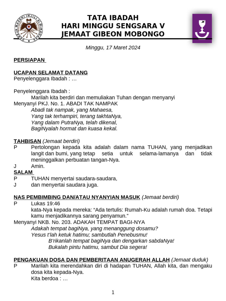 Ibadah Minggu Sengsara V Gibeon Mobongo | PDF | Kajian Bahasa Asing ...