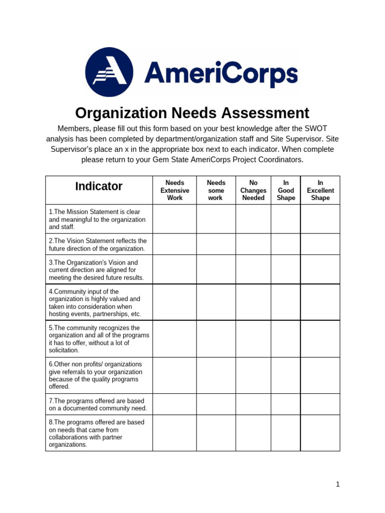 Organizational Needs Assessment (Form 1) | PDF | Needs Assessment ...