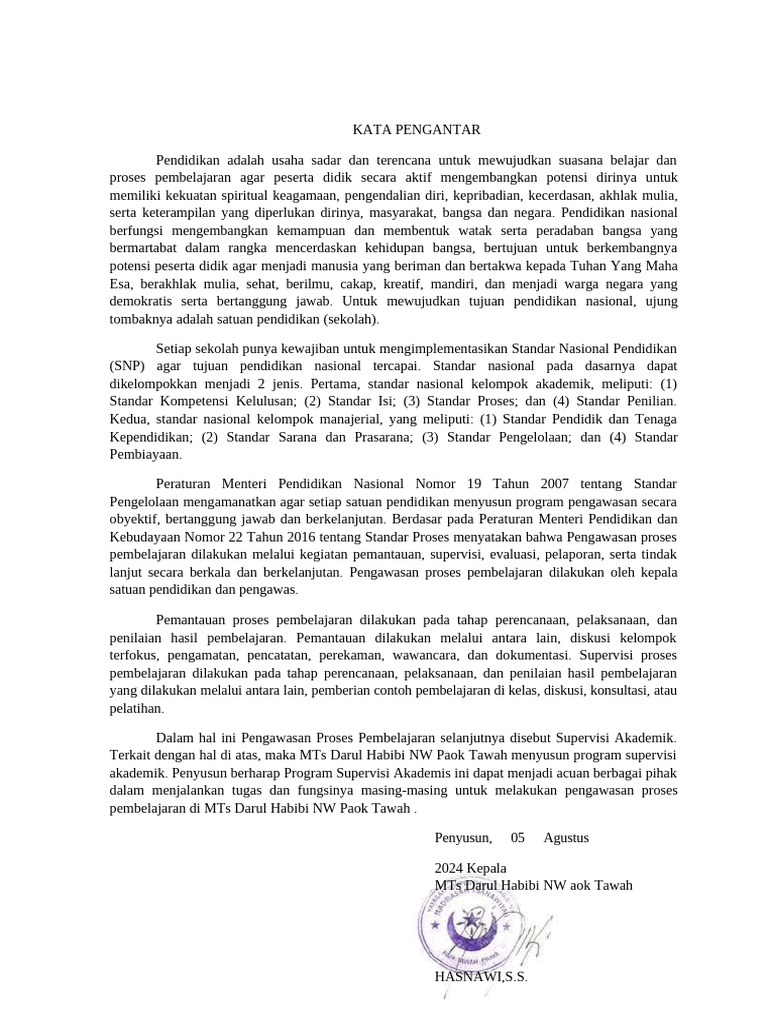 Program Supervisi Akademik MTs Darul Habibi | PDF