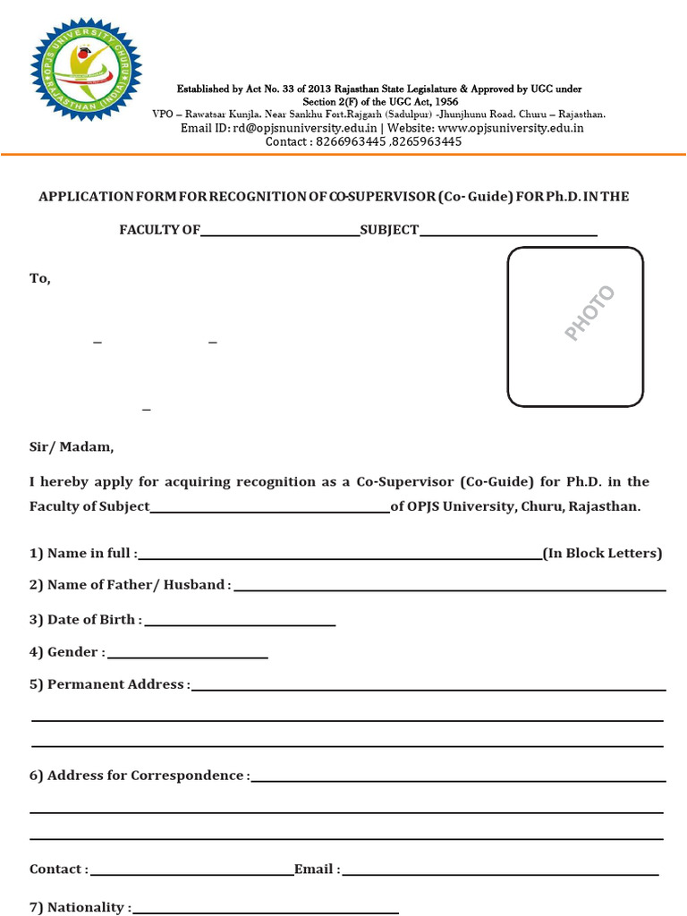 CO-GUIDE-APPLICATION-FORM | PDF | Doctor Of Philosophy | Postgraduate ...