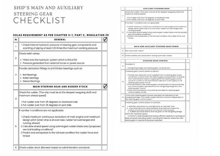 Steering Gear Checklist | PDF