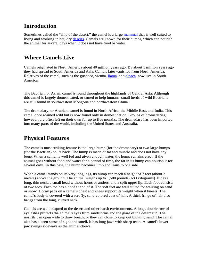 Camel | PDF | Camel | Mammal Families
