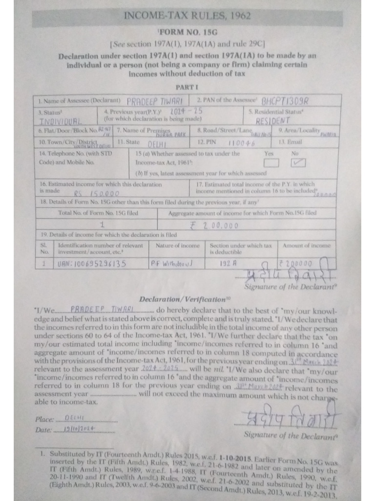 Form No. 15G | PDF | Income Tax | Income